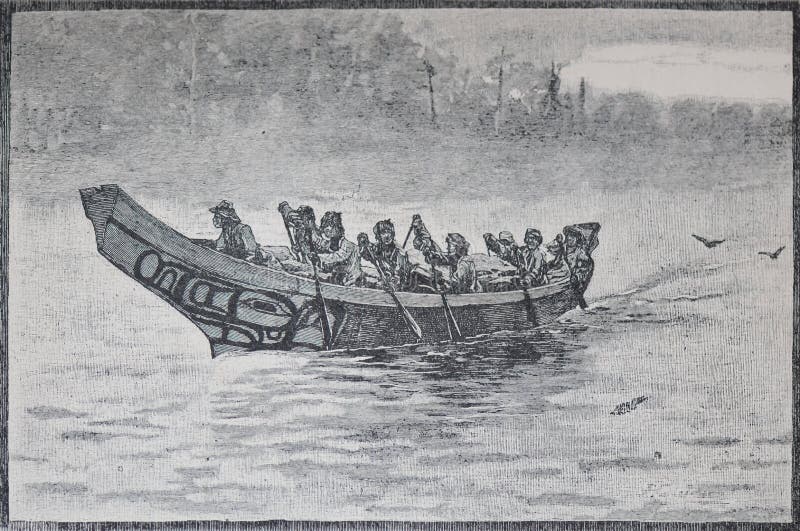 Drawing of Explorers in Canoe on a River Stock Image - Illustration of ...