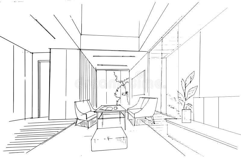 Drawing Exterior and Interior Architectural Lines. , Graphic Assembly ...
