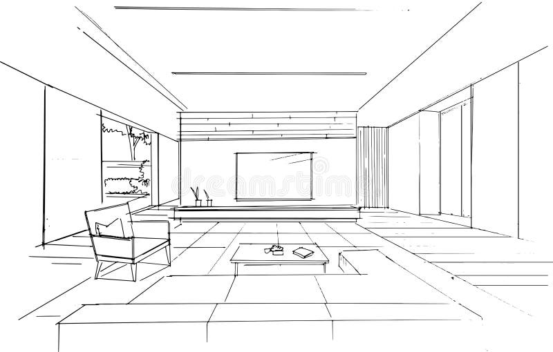 Drawing Exterior and Interior Architectural Lines. , Graphic Assembly ...