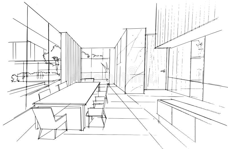 Drawing Exterior and Interior Architectural Lines. , Graphic Assembly ...