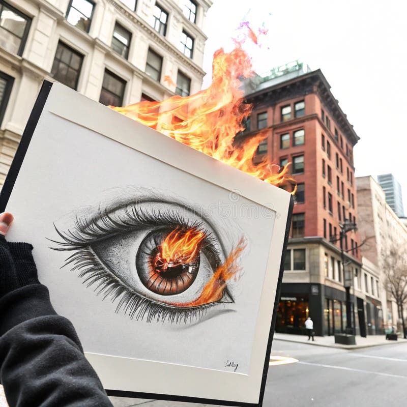Drawing of an Eye with Fire on it Stock Illustration - Illustration of ...