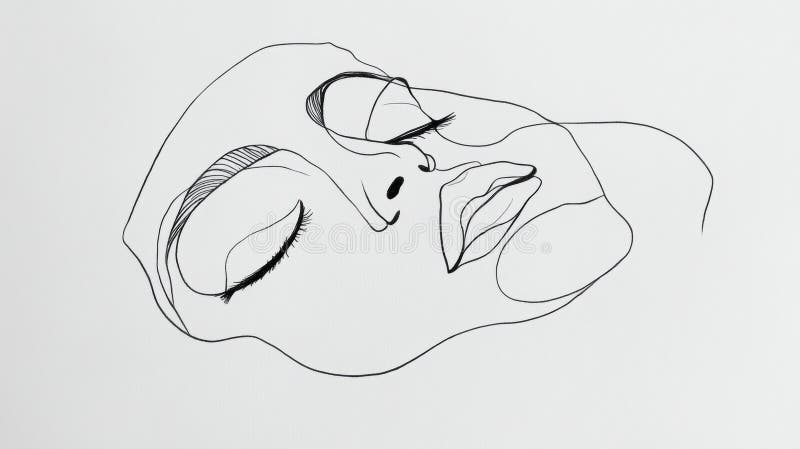 Single Line Abstract Face Drawing Created with Black Ink on White Paper ...