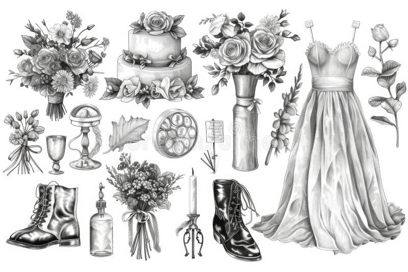 A Drawing Featuring a Collection of Various Items. Perfect for Adding a ...