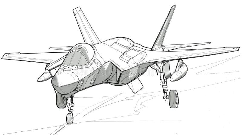 A Drawing of a Fighter Jet Flying through the Air Stock Illustration ...