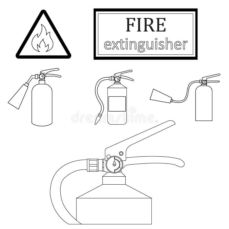 Drawing Fire Extinguishers. only a Stroke Stock Vector - Illustration ...