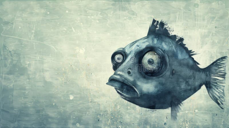 A Drawing of a Fish with Big Eyes and an Angry Expression, AI Stock ...