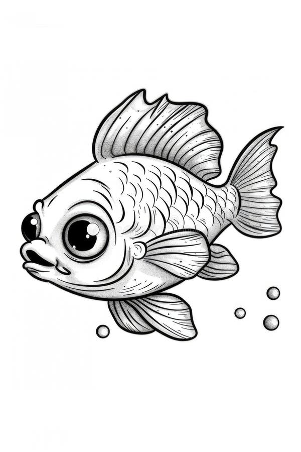 A Drawing of a Fish with Big Eyes, Coloring Book for Kids. Stock ...