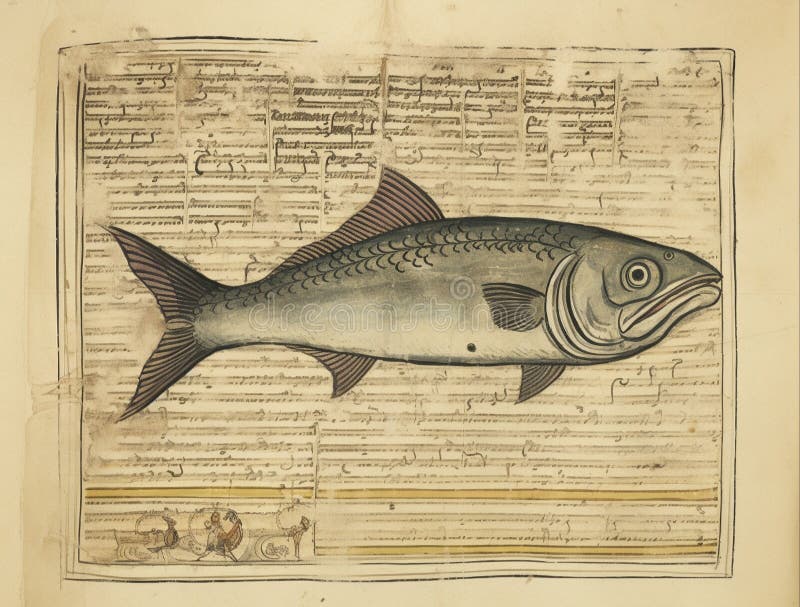 Drawing of a Fish on an Old Sheet of Paper Stock Illustration ...