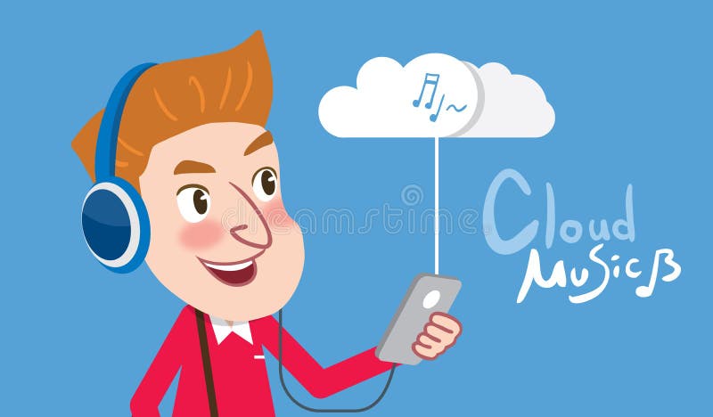 Drawing Flat Character Design Business Cloud Music Streaming Concept ...