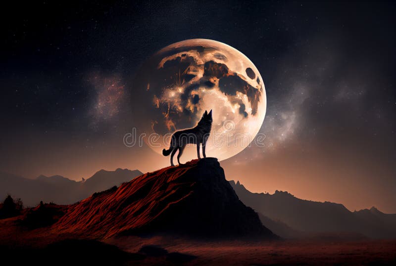 Drawing Flat Mountain Landscape Wolf Howling. Generative AI Stock ...