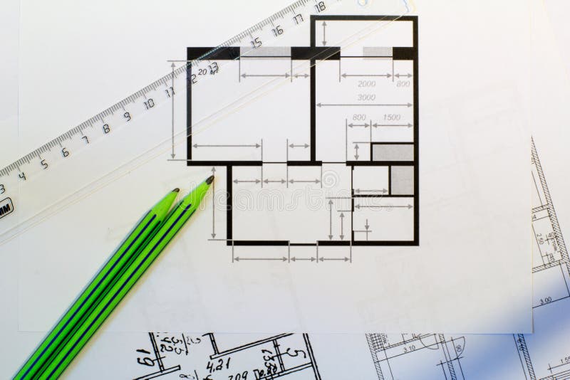 Drawing of the floor plan stock image. Image of residential - 31607469
