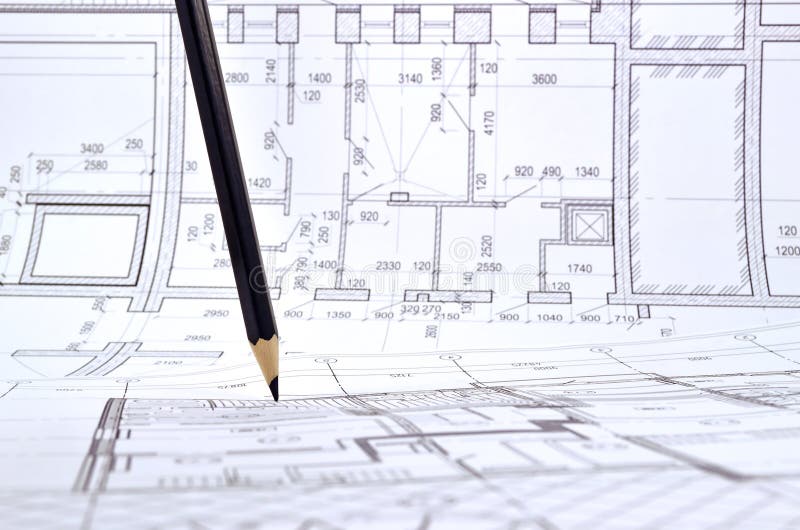 Drawing a Floor Plan of the Building Stock Photo - Image of drawing ...