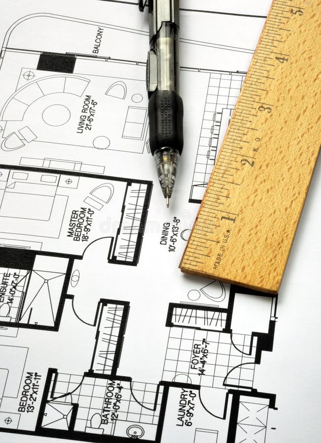 Drawing the Floorplan with a Pen and Ruler Stock Image - Image of ...