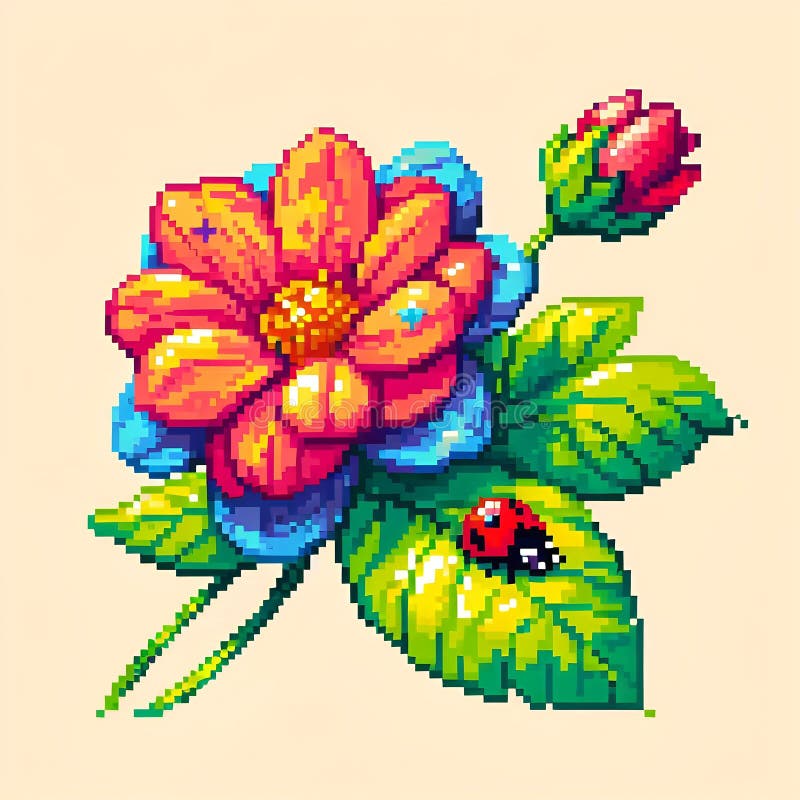 A Drawing of a Flower with a Lady Bug on it Stock Illustration ...