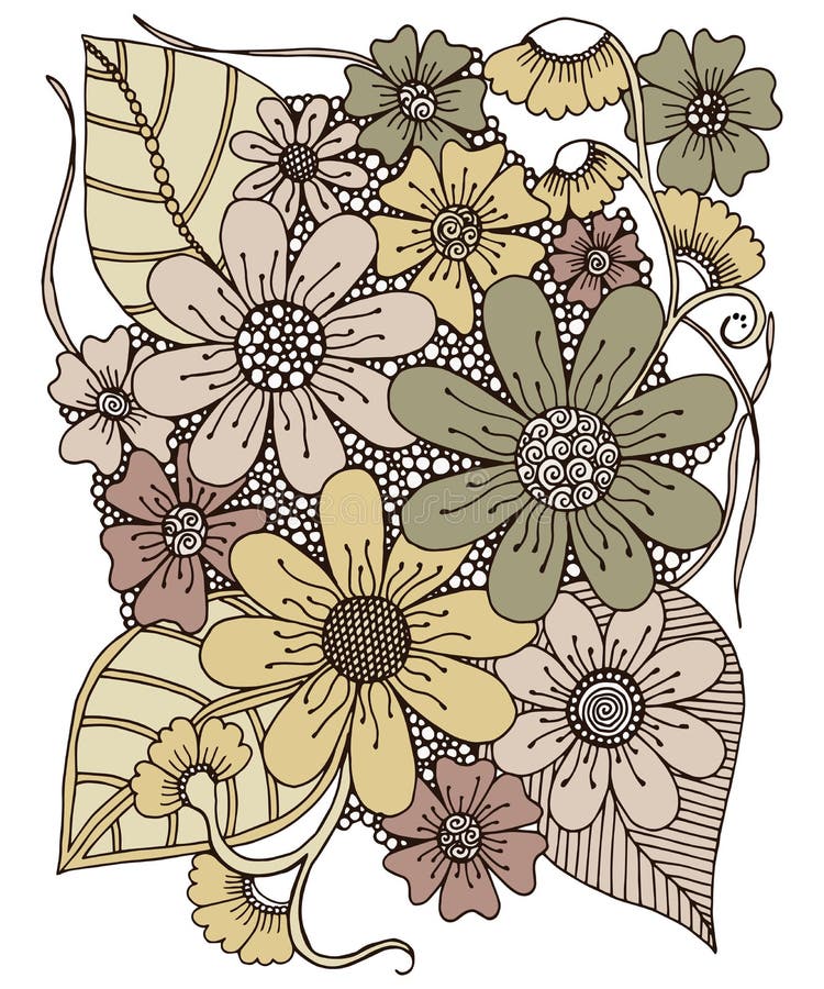 Drawing Flowers Retro Design Stock Illustration - Illustration of retro ...