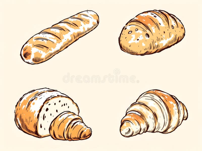 Drawing Four Different Types Bread Stock Photos - Free & Royalty-Free ...