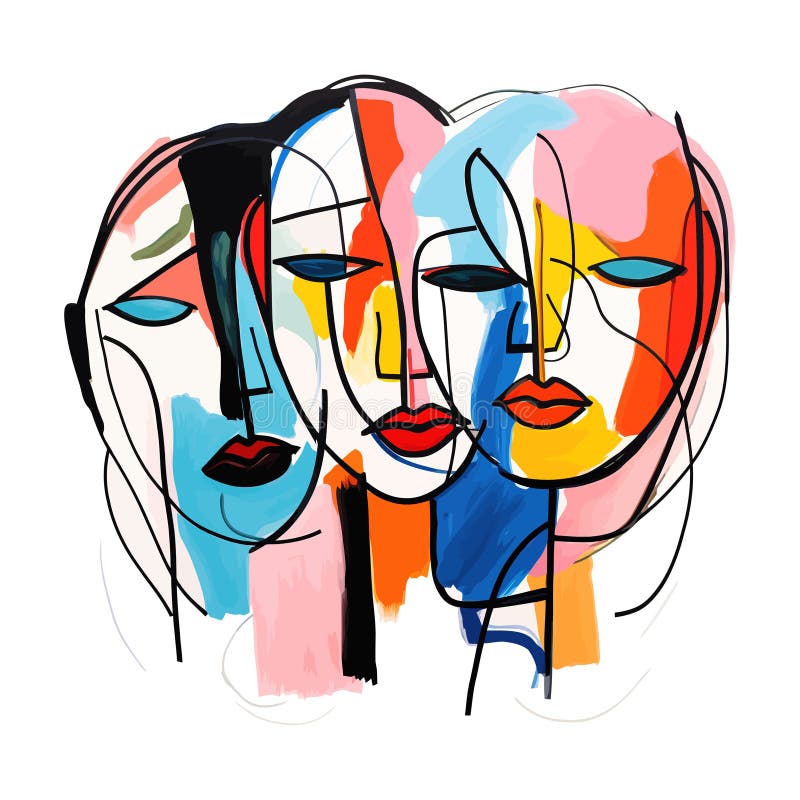 Drawing of Four Peoples Faces. Vector Illustration Design Stock Vector ...