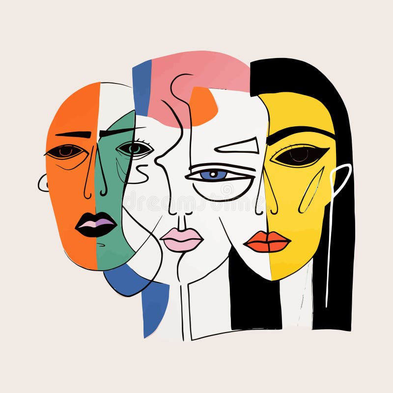 Drawing of Four Peoples Faces. Vector Illustration Design Stock Vector ...