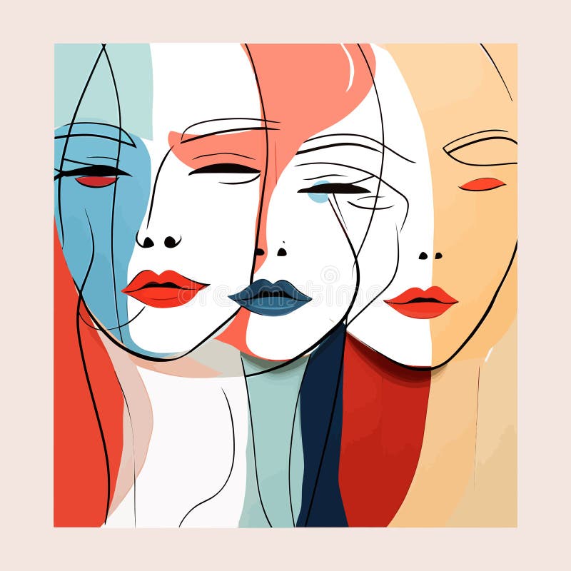 Drawing of Four Peoples Faces. Vector Illustration Design Stock Vector ...