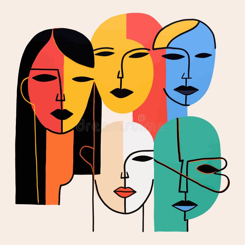 Drawing of Four Peoples Faces. Vector Illustration Design Stock Vector ...