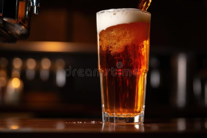 Drawing a Frothy Glass of Amber Ale from a Beer Tap Stock Photo - Image ...