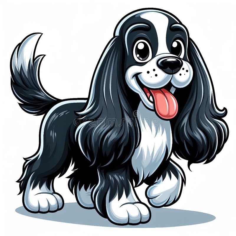 Drawing of a Funny Black and White Cocker Spaniel. Generative AI Stock ...