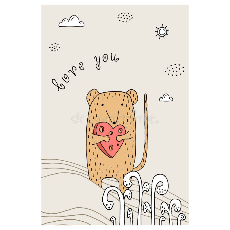 Drawing - Funny Rat, Heart and Hand Drawn Elements Stock Vector ...
