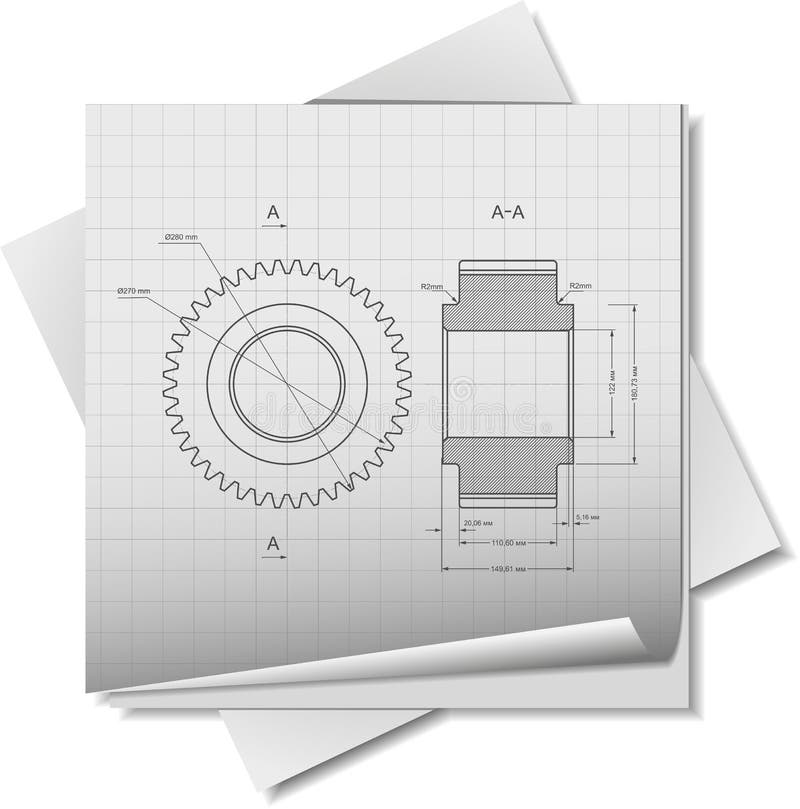 Drawing gears stock vector. Illustration of paper, element - 43852368