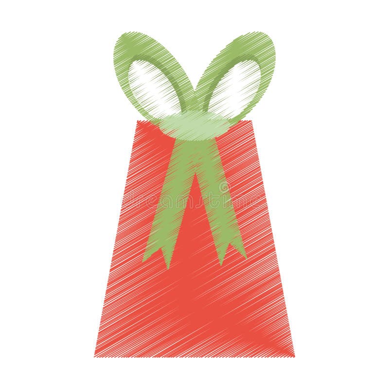 Drawing Gift Box Red with Green Bow Packaging Stock Illustration ...