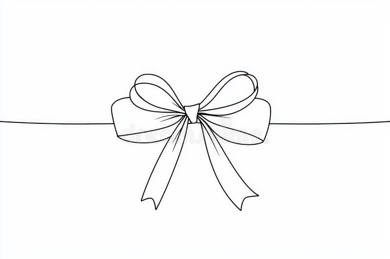Drawing of Gift Ribbon Bow in Continuous Line Art Style. Black Linear ...