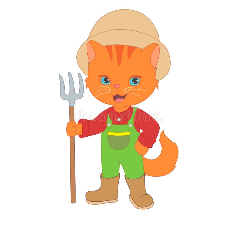 Drawing of a Ginger Kitten in Farm Clothes Stock Illustration ...