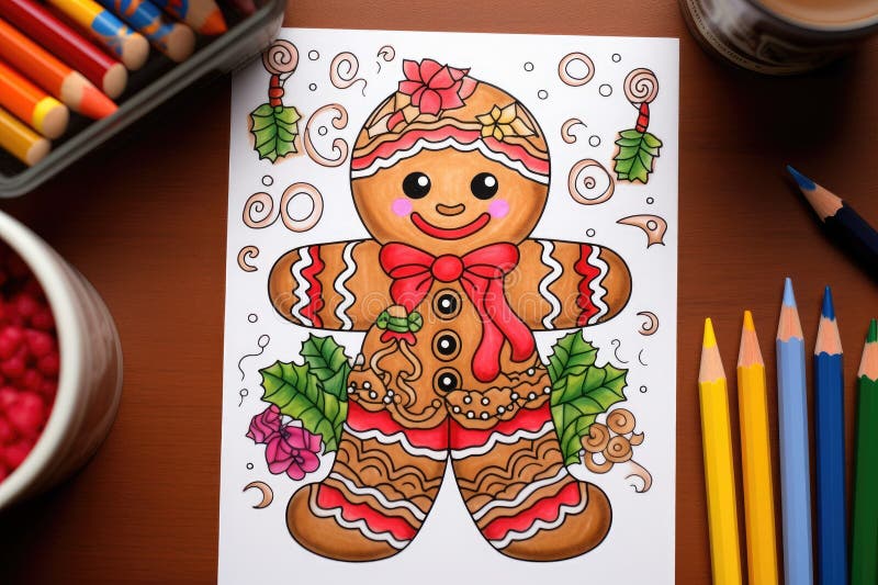 A Drawing of a Gingerbread Man with a Red Bow. Generative Ai Stock ...