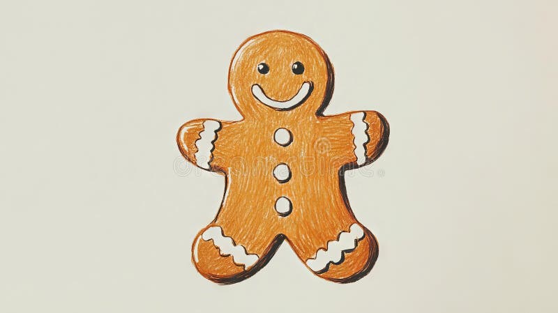 A Drawing of a Gingerbread Man with a Smile on His Face Stock ...