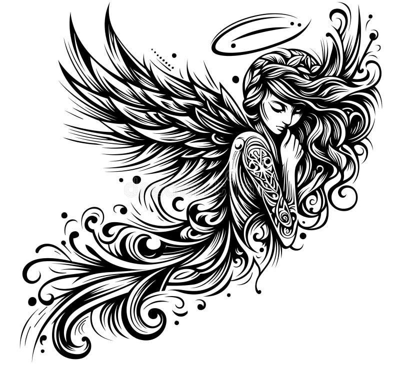 Drawing of a Girl Angel with Long Hair Stock Vector - Illustration of ... Drawing of a Girl Angel with Long Hair Stock Vector - Illustration of ...