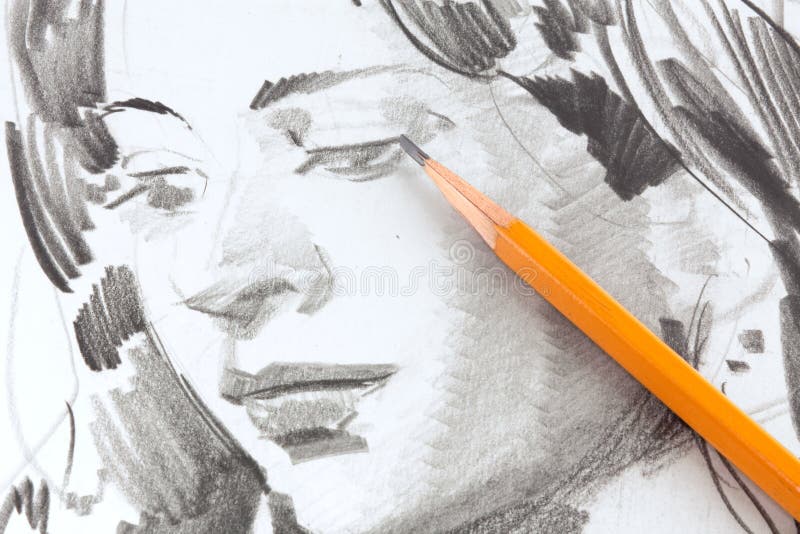 Drawing of Girl by Graphite Pencil Stock Photo - Image of girl ...