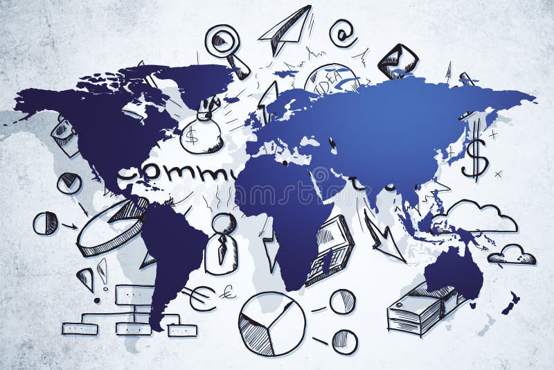 Drawing Global Marketing Plan and World Map Stock Illustration ...