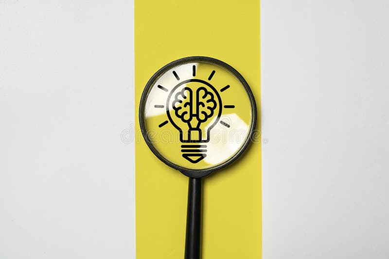 Drawing of Glowing Light Bulb with Brain Inside of Magnifier Glass for ...