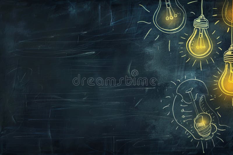 Drawing of Glowing Light Bulbs on a Blackboard. Concept of ...