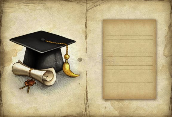 Drawing of Graduation Cap and Diplo Stock Illustration - Illustration ...