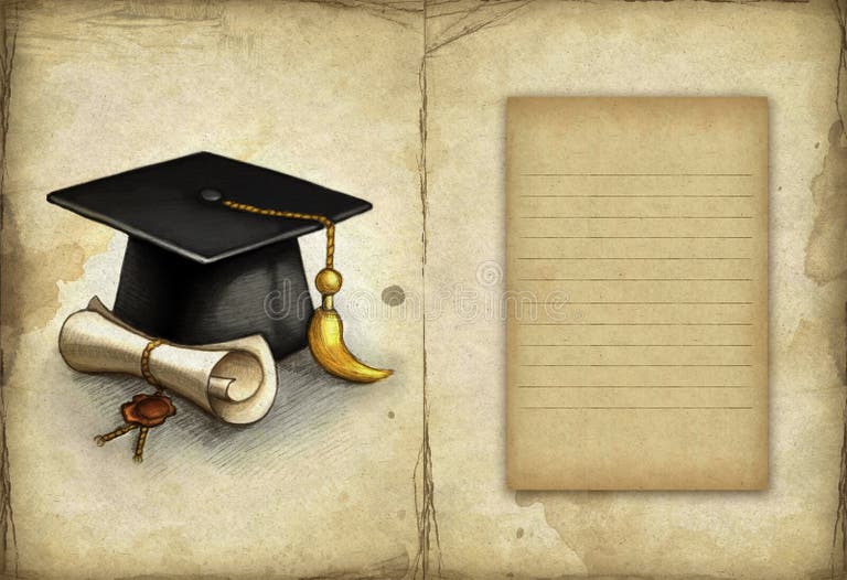 Drawing of Graduation Cap and Diplo Stock Illustration - Illustration ...