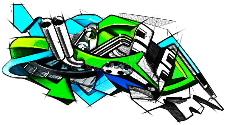 Drawing Graffiti on the Motorcycle Style. Illustrated. Stock ...