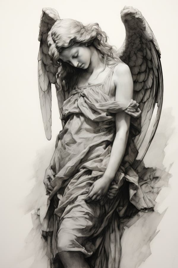 Drawing of a Graveyard Angel. Medieval Angel Statue Stock Illustration ...