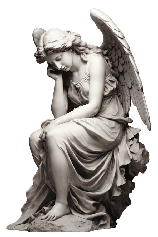 Drawing of a Graveyard Angel. Medieval Angel Statue Stock Illustration ...