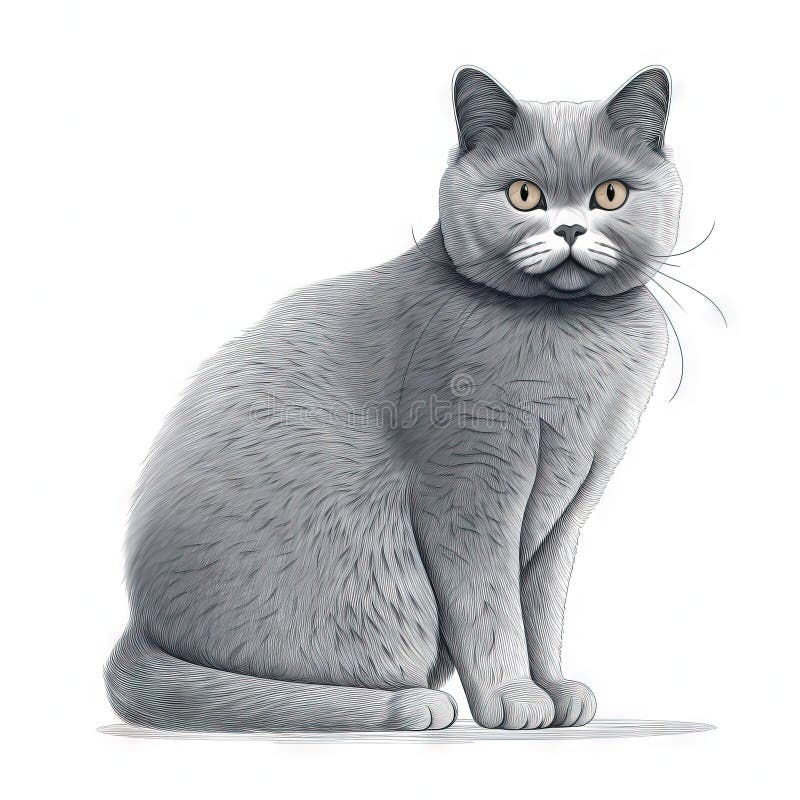 A Drawing of a Cat Sitting Down Looking at the Camera Stock ...