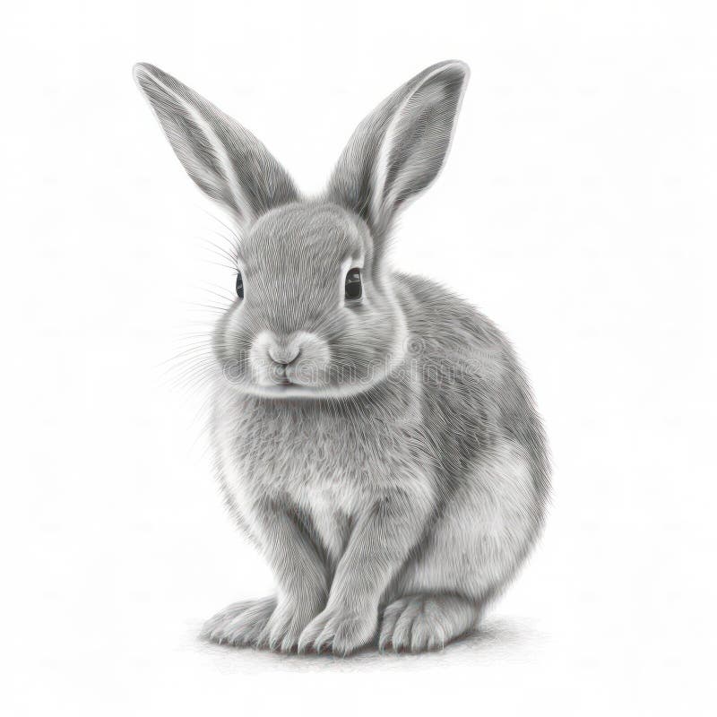 Drawing Gray Rabbit Isolate on White Background . Stock Illustration ...