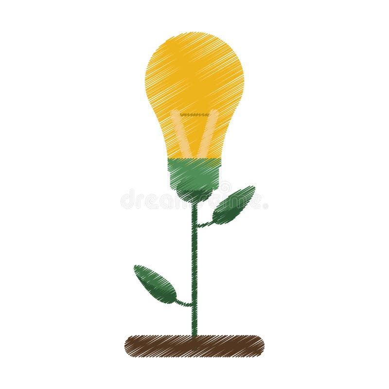 Drawing Green Bulb Idea Plant Pot Design Stock Vector - Illustration of ...
