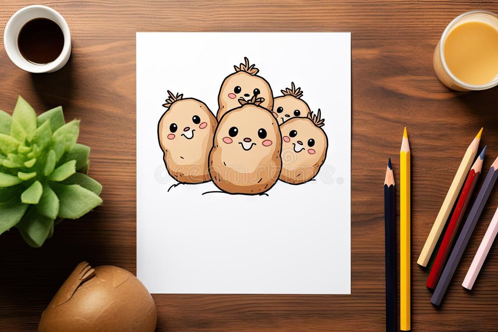 A Drawing of a Group of Baby Potatoes on a Table. Generative Ai Stock ...