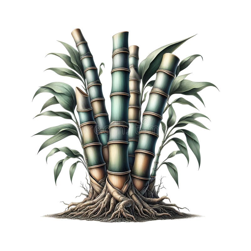A Drawing of a Group of Bamboo Plants with Green Leaves and Brown Stems ...