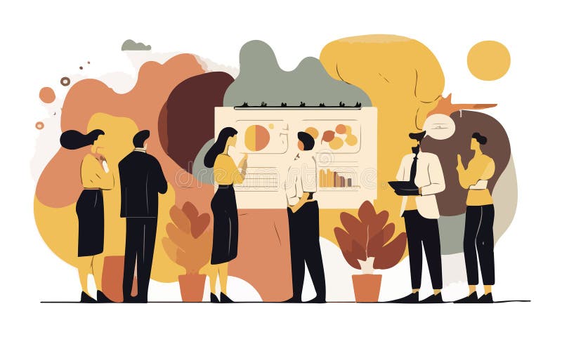 Drawing of a Group of Employees Gathered for a Meeting in the Office ...