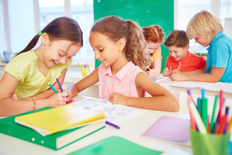 Drawing in group stock image. Image of desk, teen, children - 60519551
